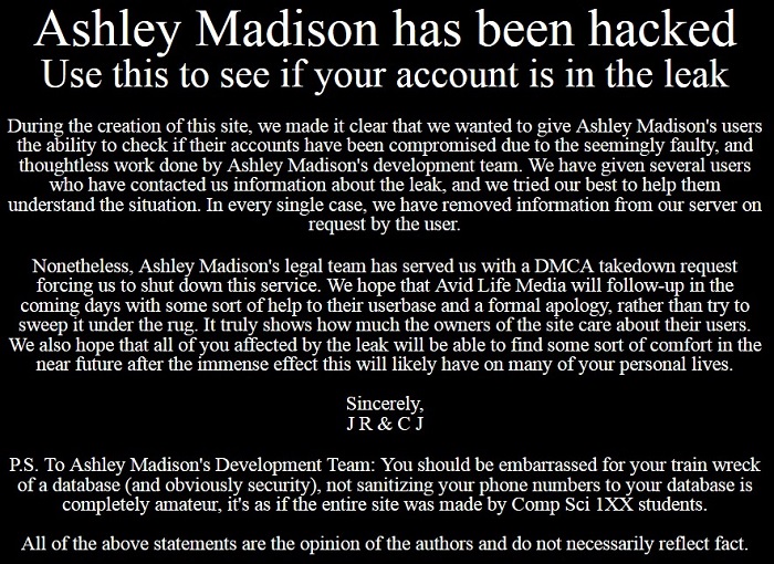 Ashley Madison Hacked Info Site CheckAshleyMadison.com Taken Down After ...